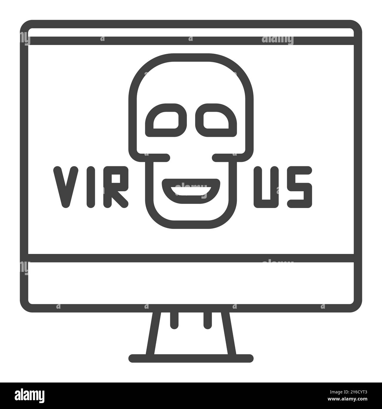 Computer with Virus vector Skull on PC Screen concept icon or sign in ...