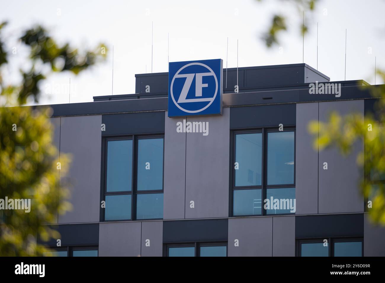 20 September 2024, Saarland, Saarbrücken: The ZF logo on the ...