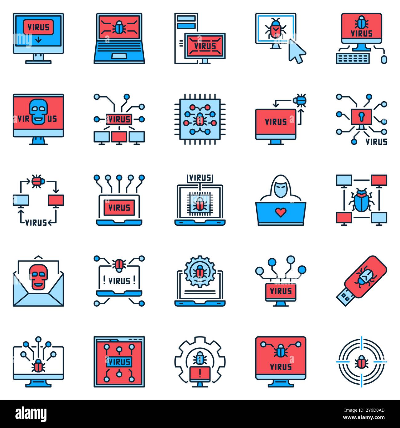 Computer Virus colored icons set. PC Viruses and Bugs vector signs ...