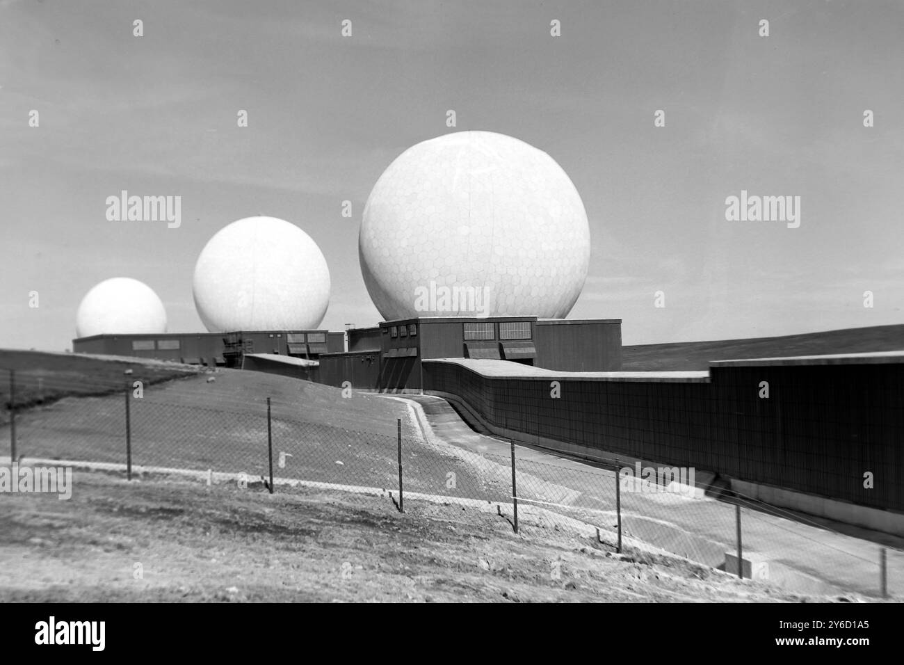 A general view of the three giant radomes which protect the tracking ...