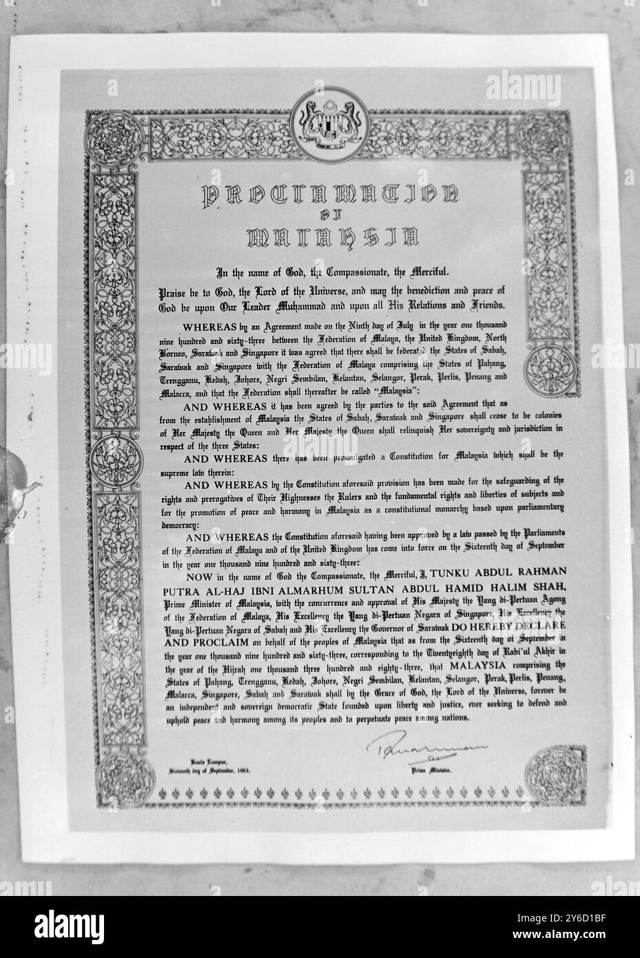 MALAYSIAN PROCLAMATION NEW FEDERATION IN KUALA LUMPUR, MALAYA ; 17 ...