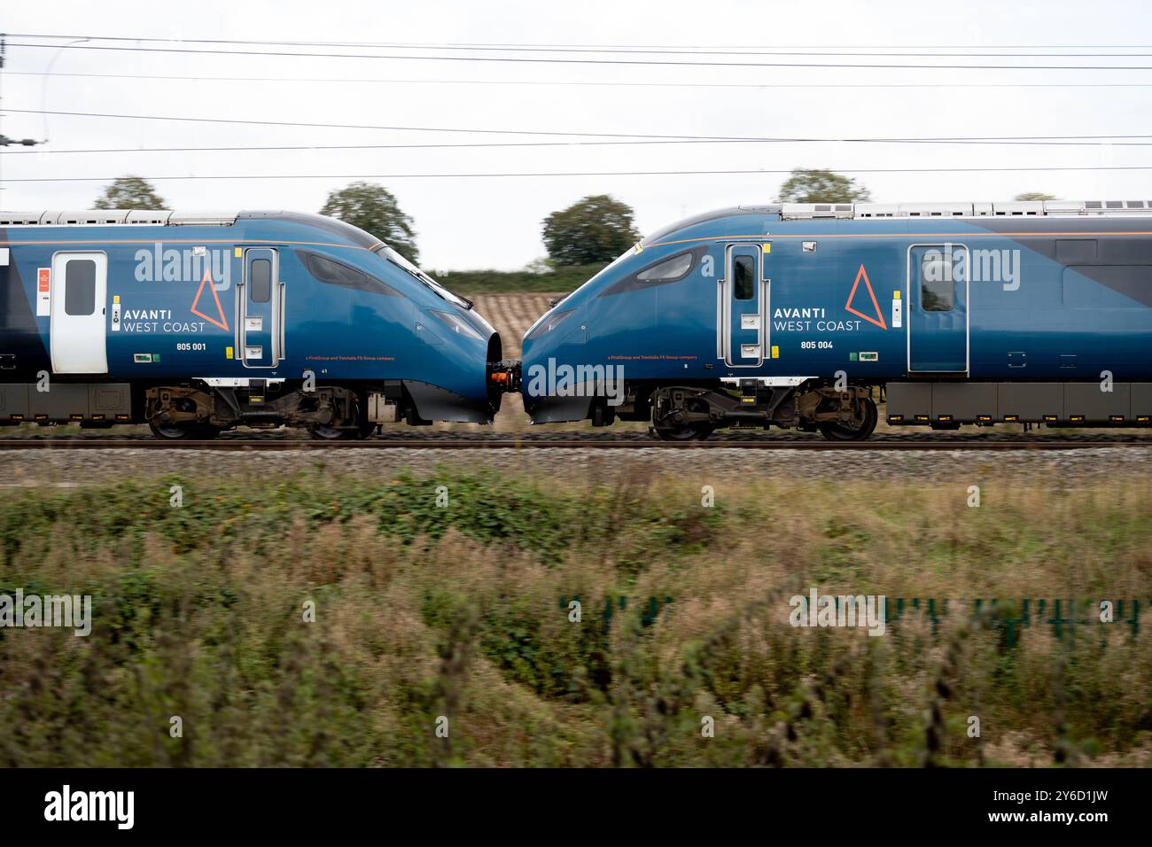 Coupled Avanti West Coast class 805 bi-mode multiple unit trains, side ...