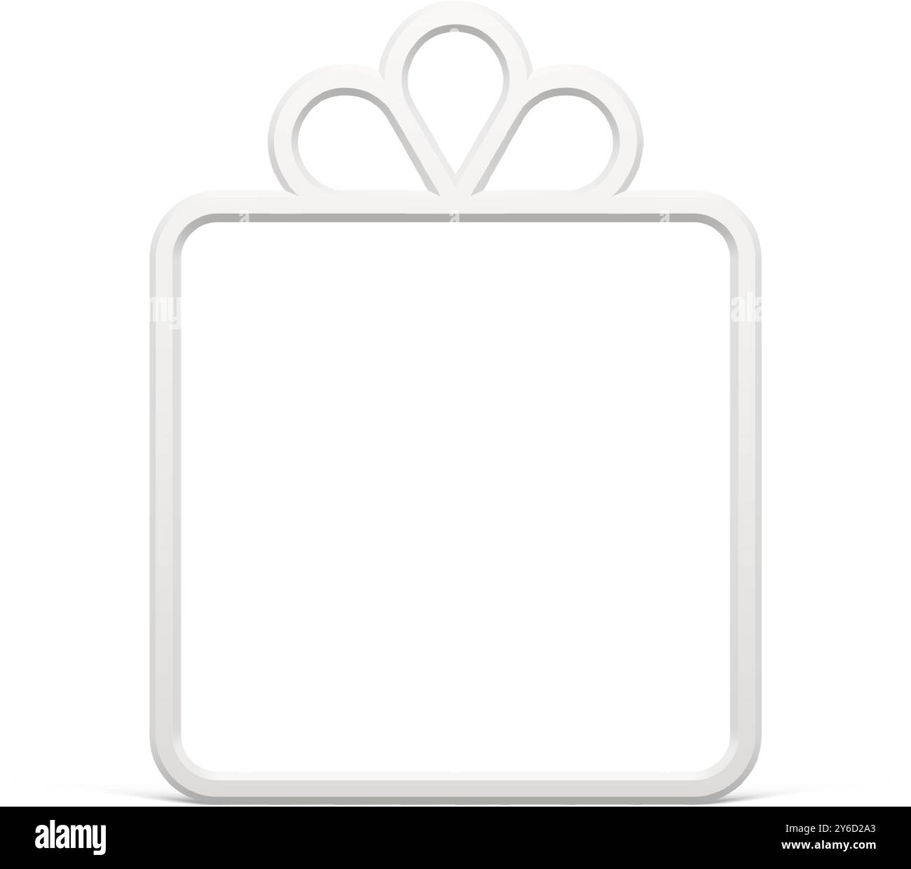 Elegant white glossy gift box decorated by bow contoured frame shape ...