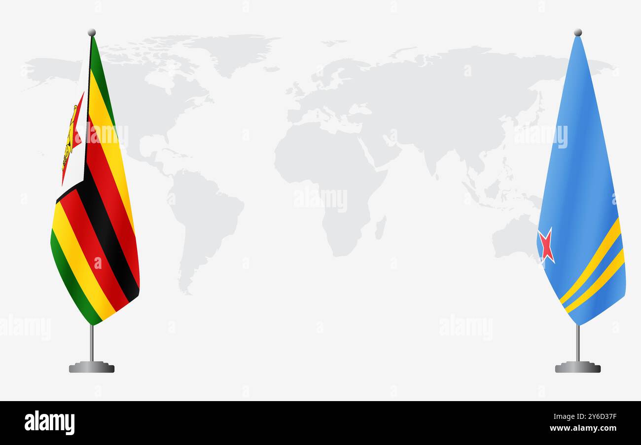 Zimbabwe and Aruba flags for official meeting against background of ...