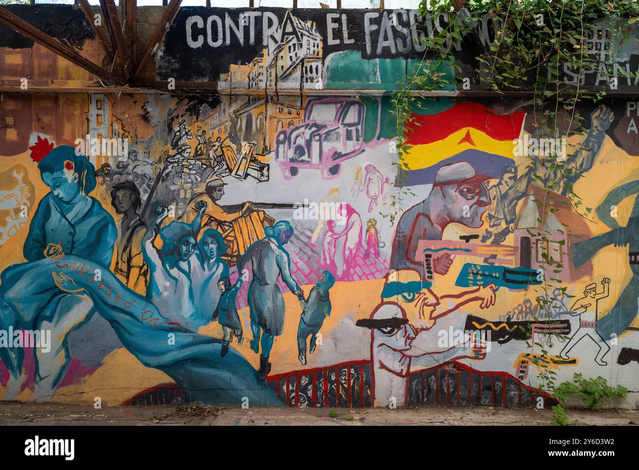 Montolieu (south of France): fresco in tribute to the Retirada, the ...