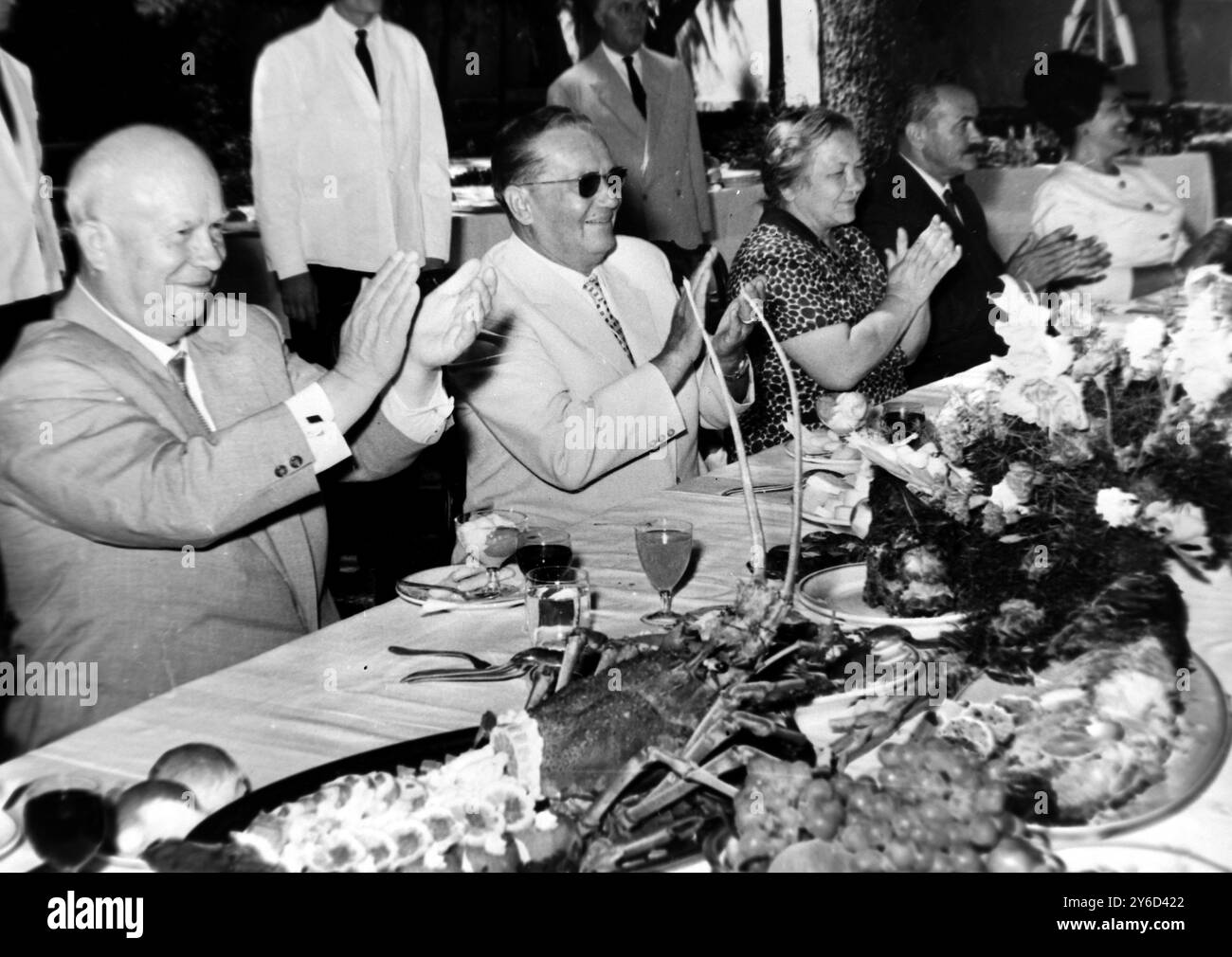 SOVIET PRIME MINISTER NIKITA KHRUSHCHEV WITH WIFE & PRESIDENT OF ...