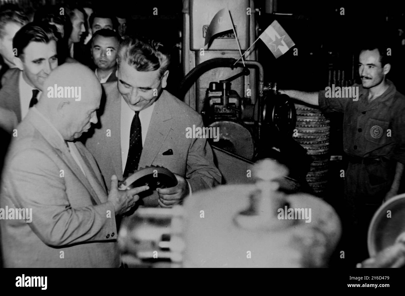 SOVIET PRIME MINISTER NIKITA KHRUSHCHEV AT MOTOR CAR FACTORY IN ...