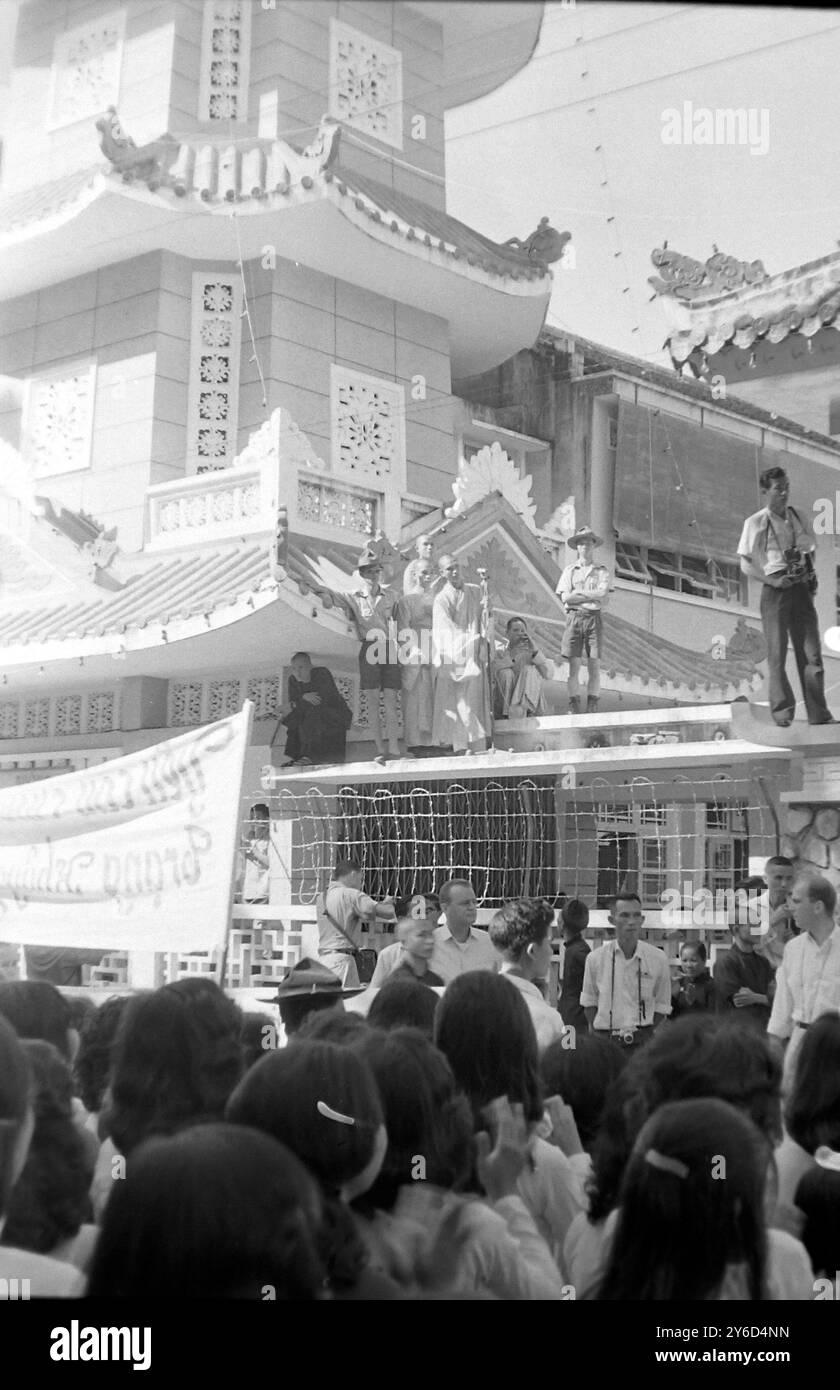 BUDDHISTS YELLOW ROBED MONK GIVES SPEECH IN SAIGON ; 15 AUGUST 1963 ...