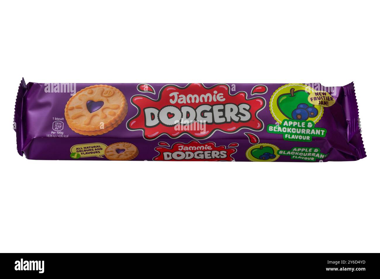 Packet of Jammie Dodgers Apple & Blackcurrant flavour biscuits isolated ...