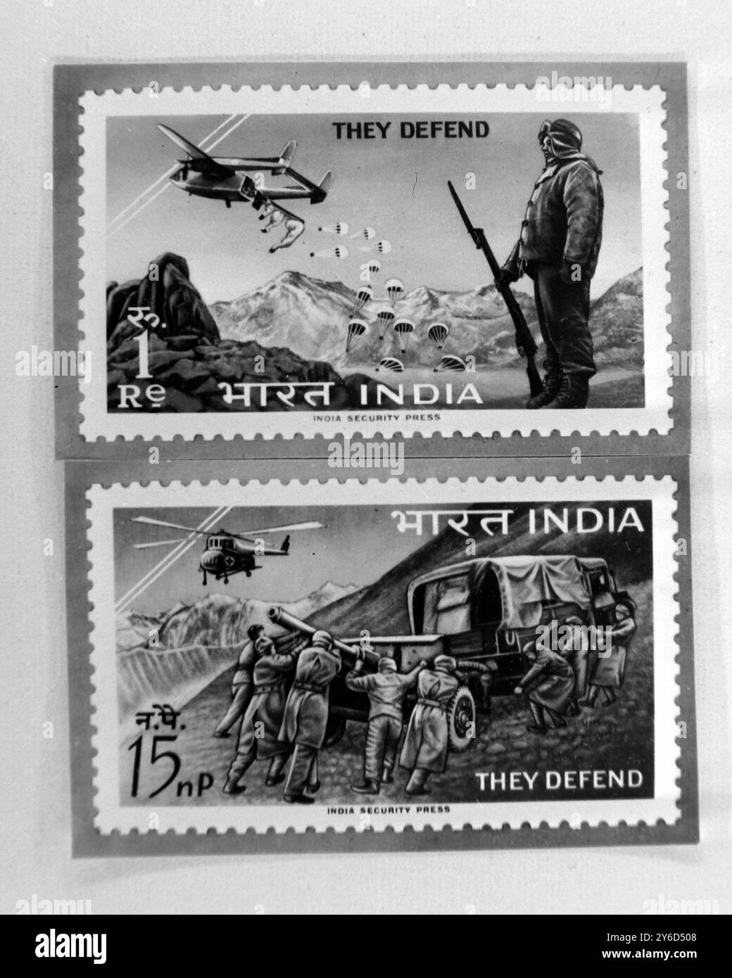 DEFENCE OF INDIA STAMPS ; 12 AUGUST 1963 Stock Photo - Alamy