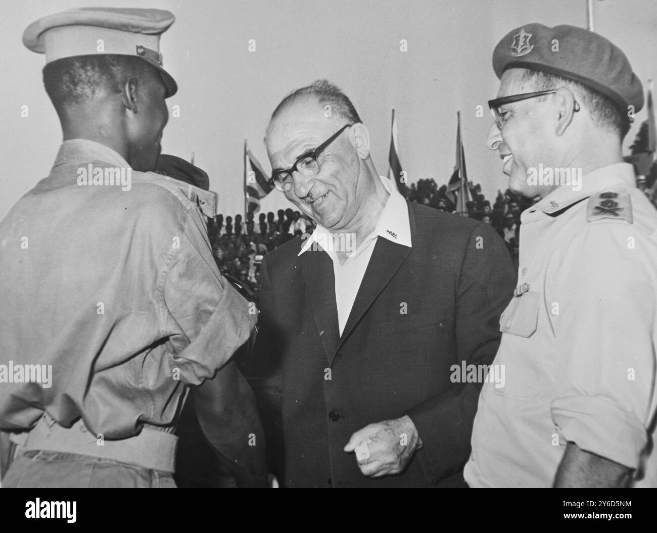ZVI ISUR COLONEL WITH ISRAELI PREMIER LEVI ESHKOL AT PASSING OUT PARADE ...