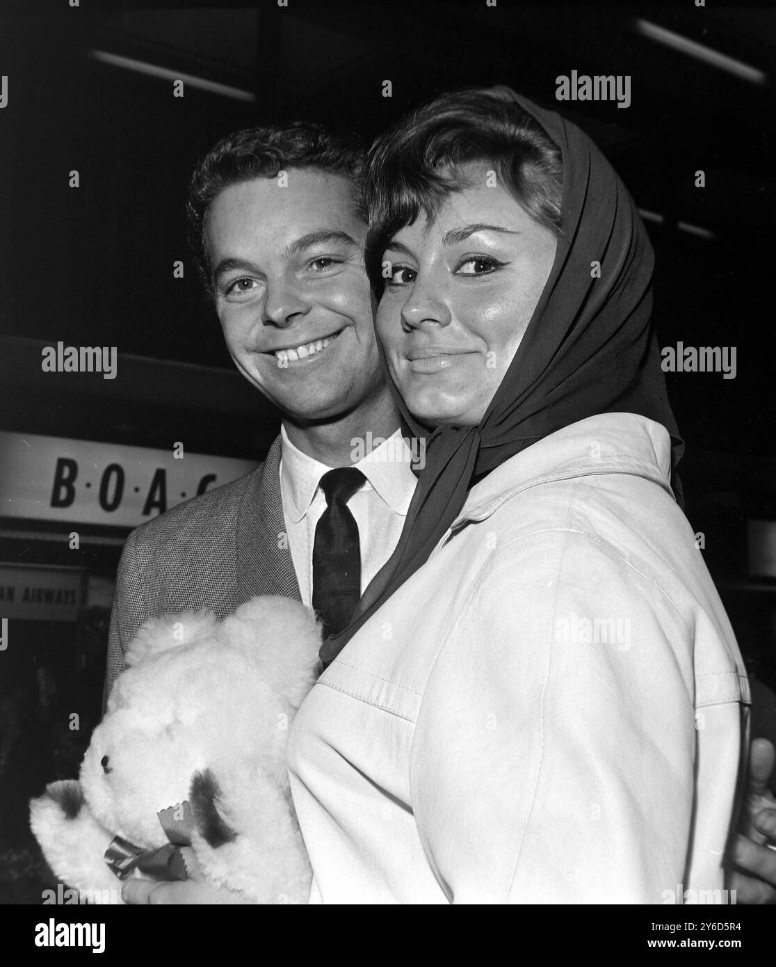 AMERICAN ACTOR RUSS TAMBLYN WITH WIFE AT LONDON AIRPORT ; 3 AUGUST 1963 ...