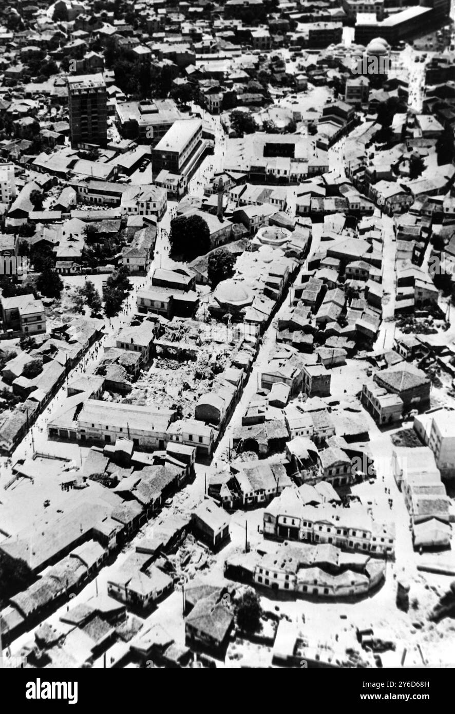 EARTHQUAKE AERIAL VIEW RUINED CITY SKOPJE ; 27 JULY 1963 Stock Photo ...