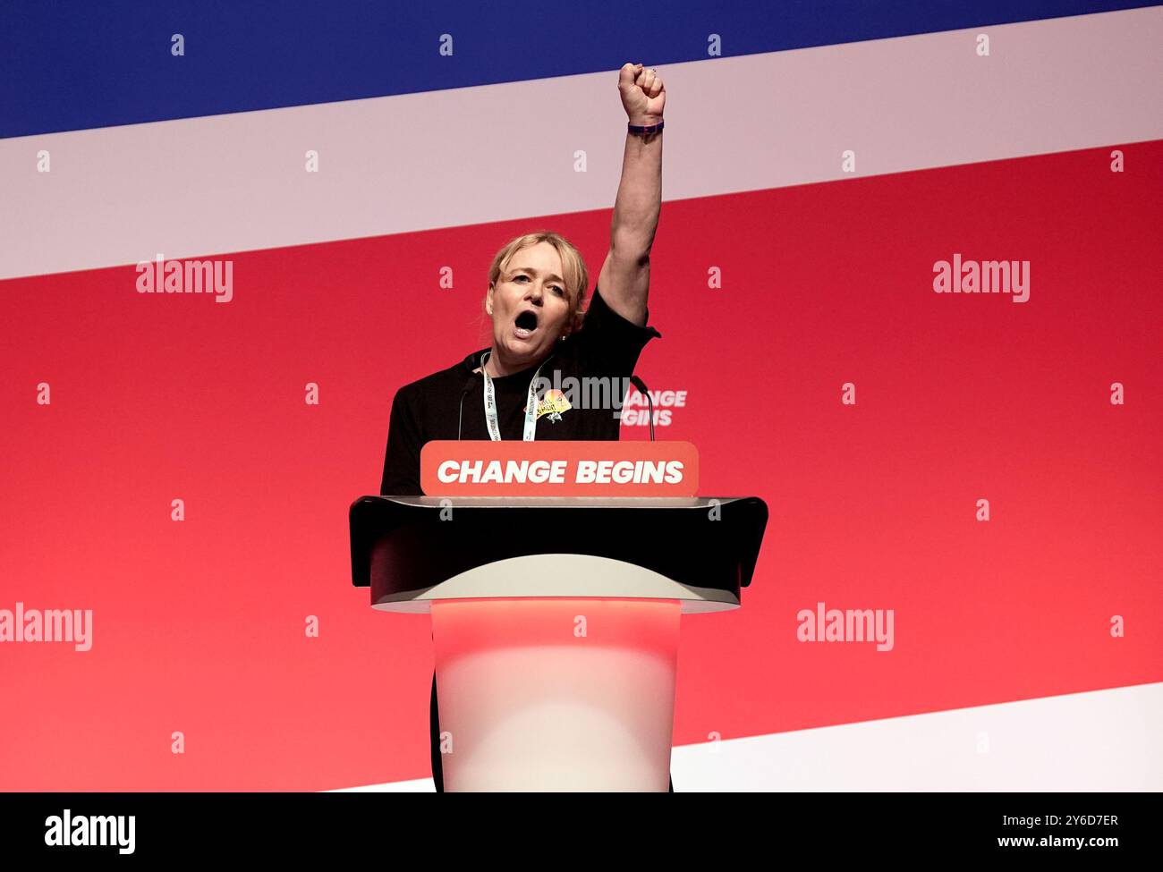 Unite general secretary Sharon Graham speaks during the Labour Party ...