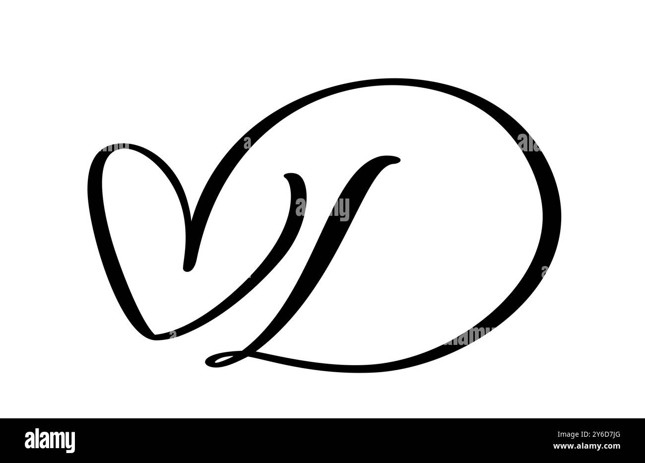 Calligraphy hand drawn vector love letter D. Vintage heart monogram ...