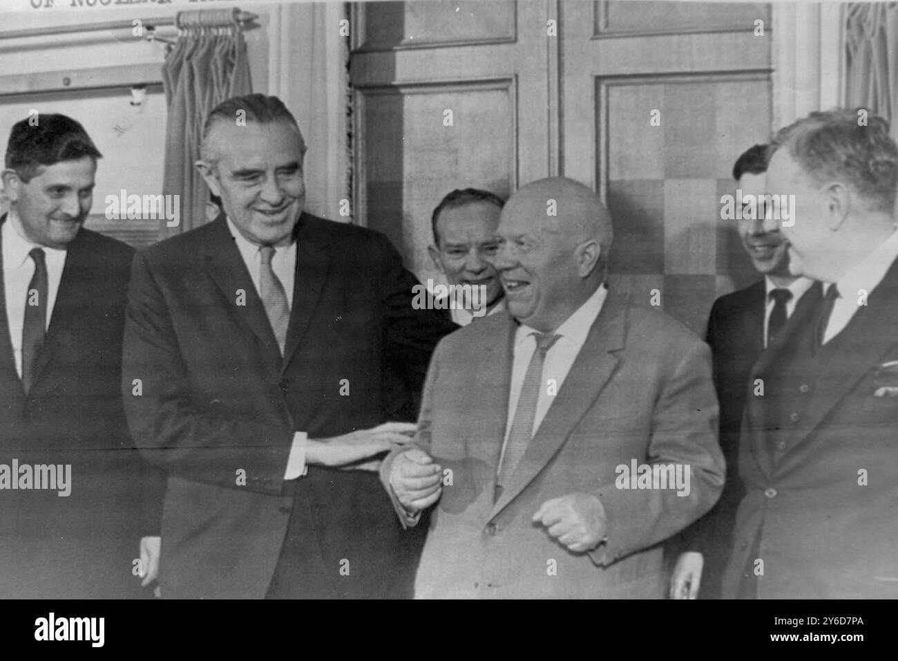 SOVIET PRIME MINISTER NIKITA KHRUSHCHEV WITH AVERELL HARRIMAN AND LORD ...