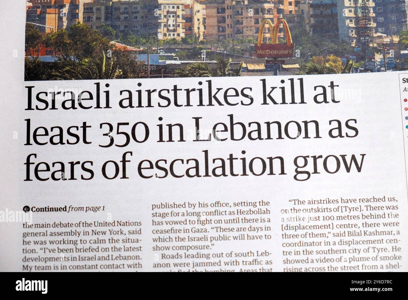 'Israeli airstrikes kill at least 350 in Lebanon as fears of escalation ...