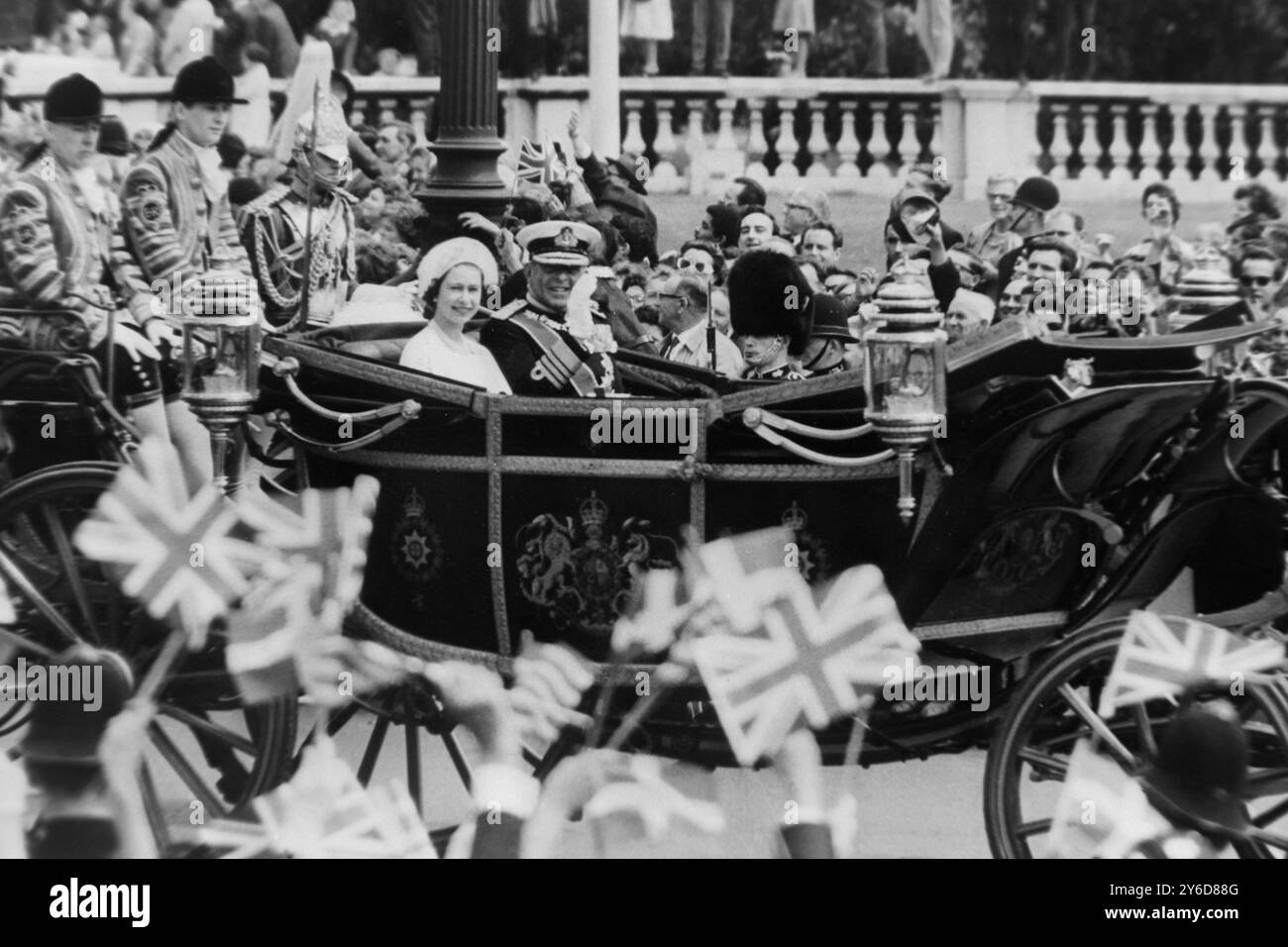 9 JULY 1963 QUEEN ELIZABETH II WITH KING PAUL OF GREECE IN A HORSE ...