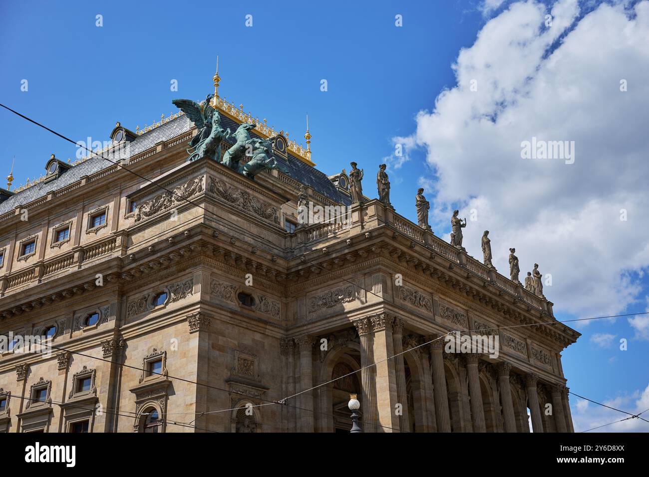 Roof decorations and Trigae statues on the National Theatre (Narodni ...