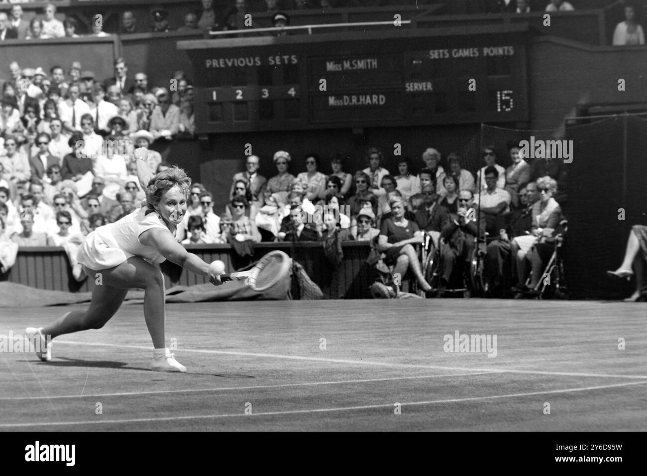 DARLENE HARD TENNIS PLAYER IN ACTION AT TOURNAMENT IN WIMBLEDON ...
