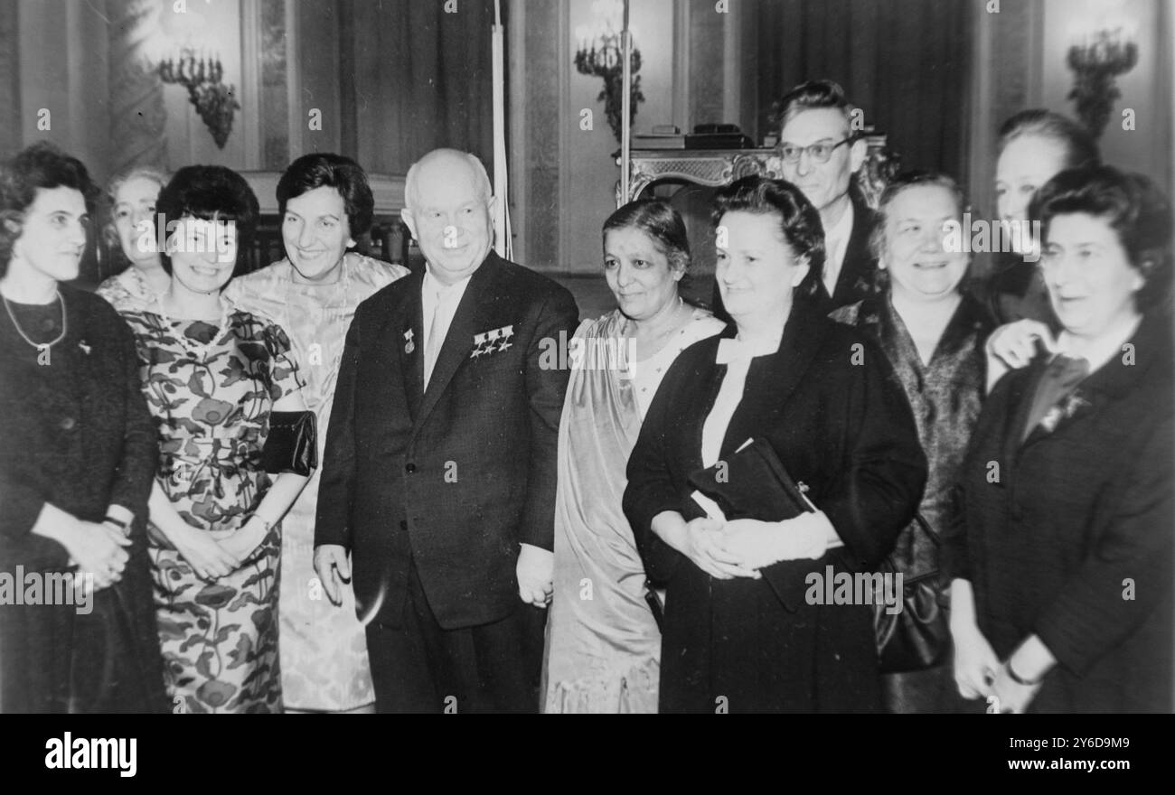 SOVIET PRIME MINISTER NIKITA KHRUSHCHEV WITH WOMEN AT KREMLIN IN MOSCOW ...