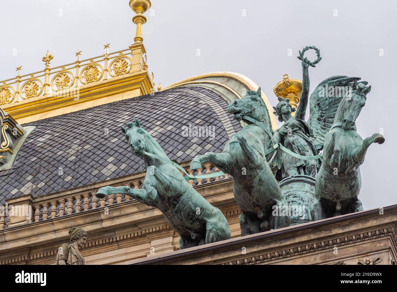 Roof decorations and Trigae statues on the National Theatre (Narodni ...