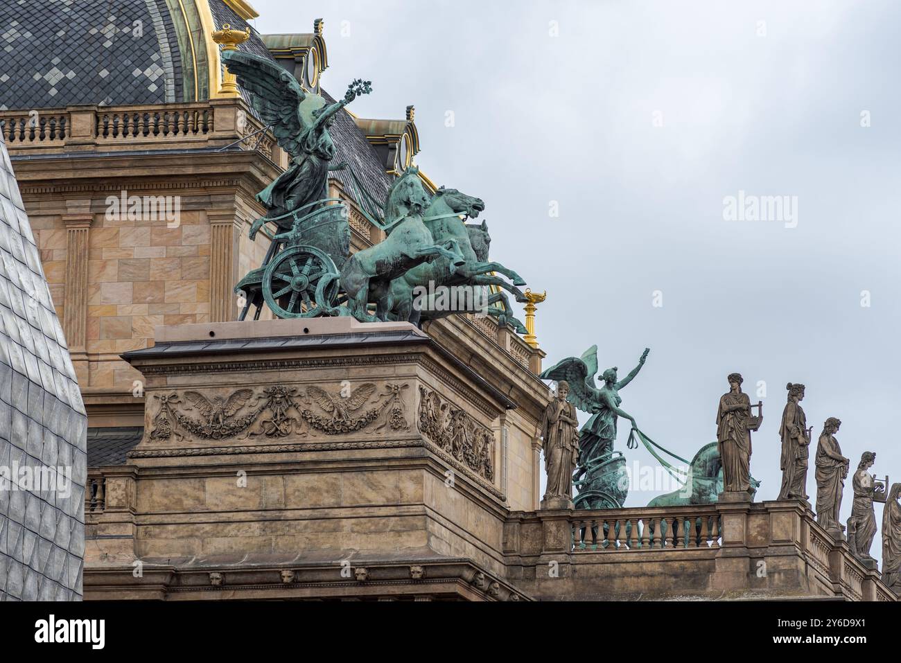 Roof decorations and Trigae statues on the National Theatre (Narodni ...