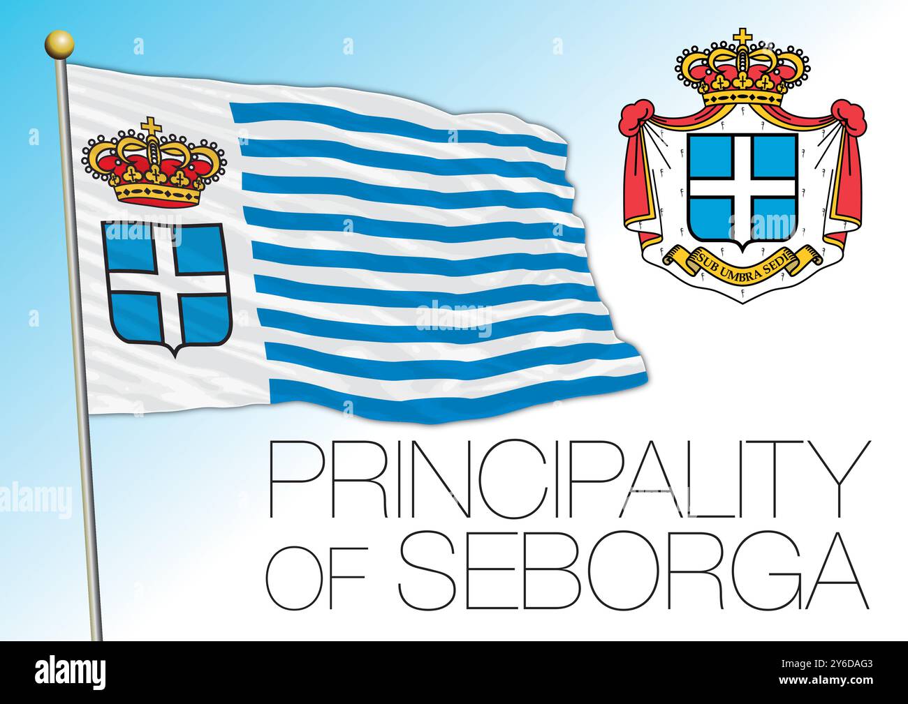 Principality of Seborga waving flag with coat of arms, Liguria, Italy ...