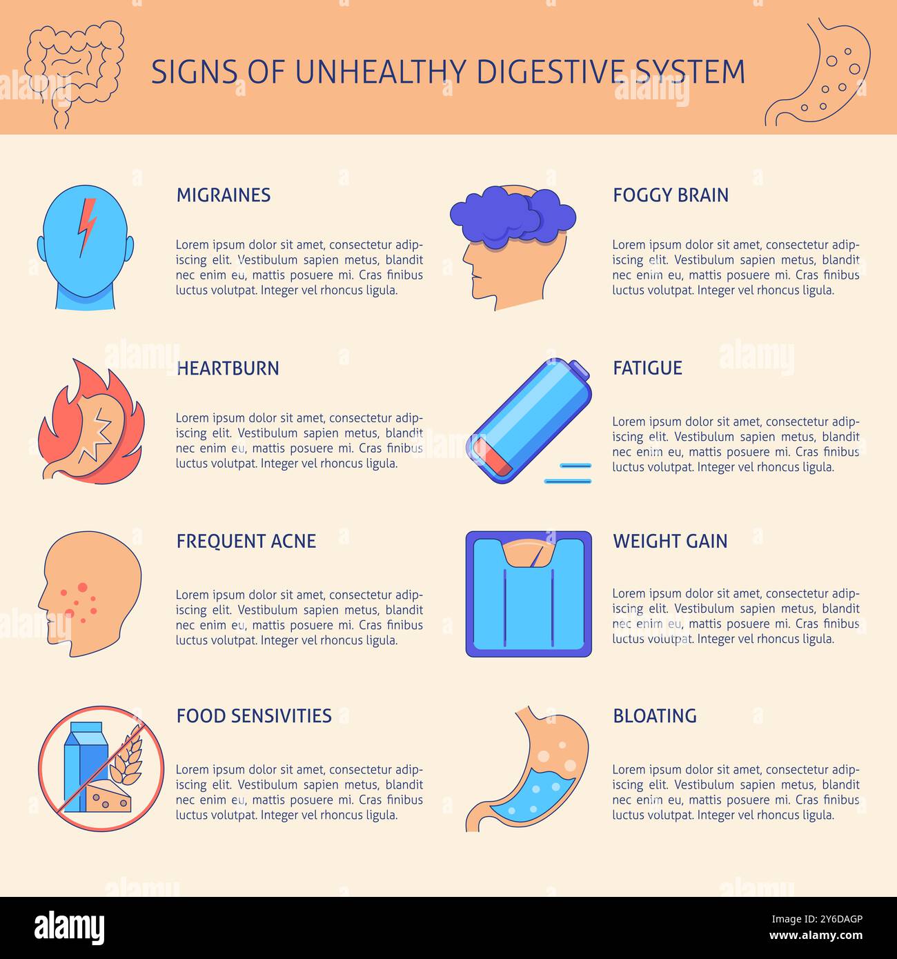Signs of unhealthy digestive system banner template with place for text ...