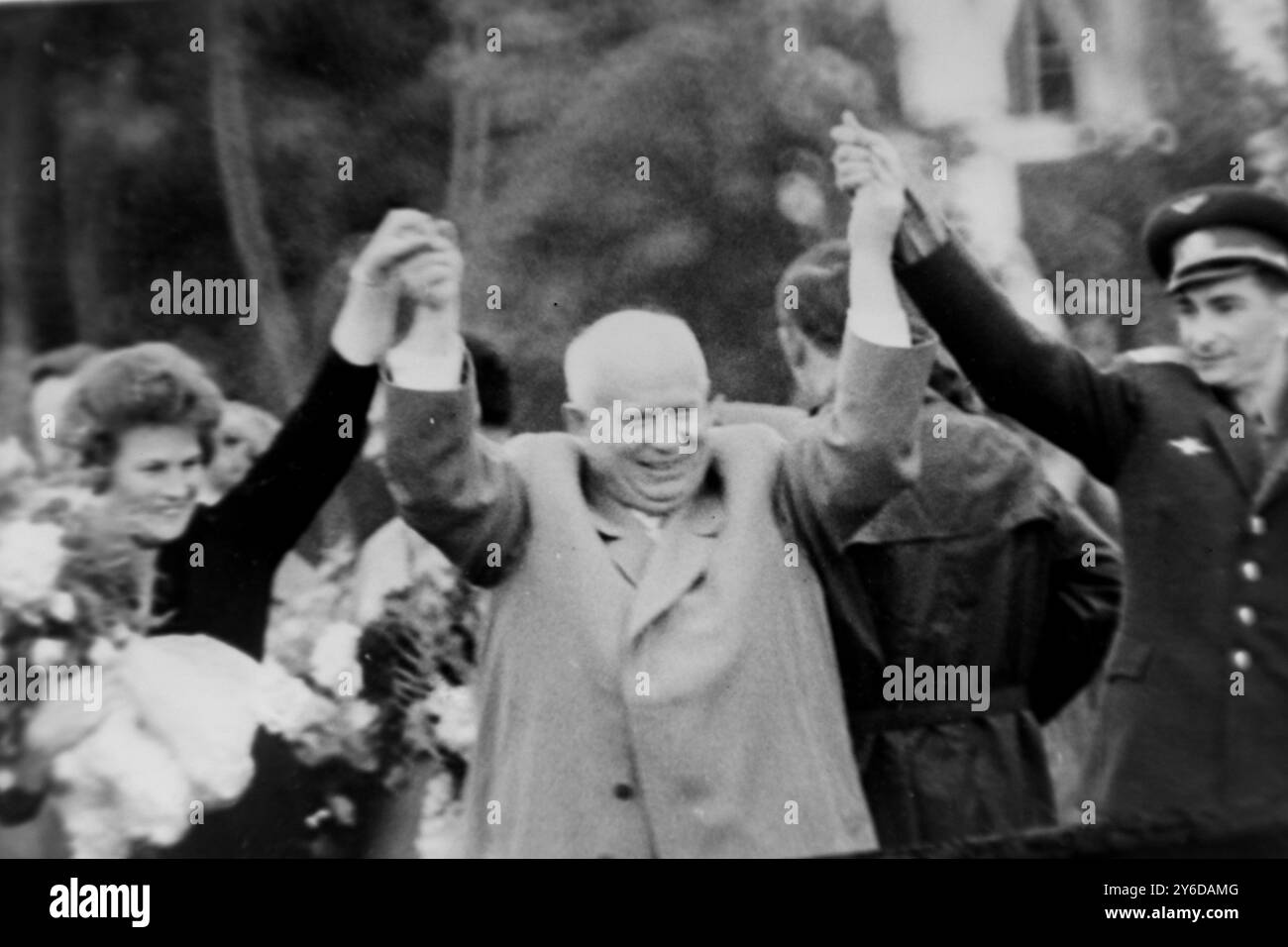 SOVIET PRIME MINISTER NIKITA KHRUSHCHEV WITH WORLD'S FIRST COSMONAUT ...