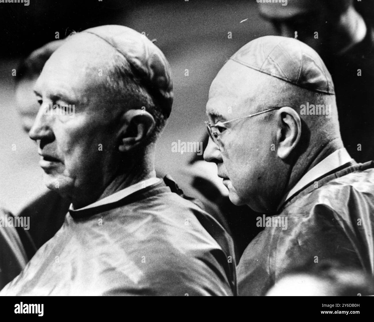 CARDINALS NORMAN THOMAS GILROY AND FRANCIS SPELLMAN AT PRAYER MASS IN ...