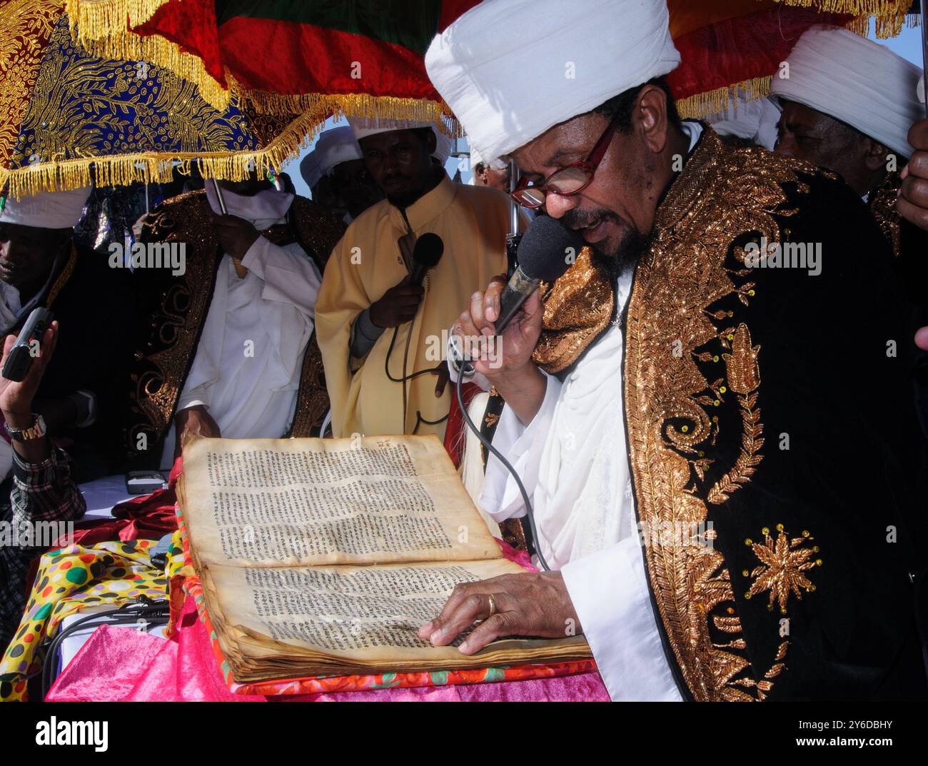 An Ethiopian Jewish priest or kahen, in traditional dress, a member of ...