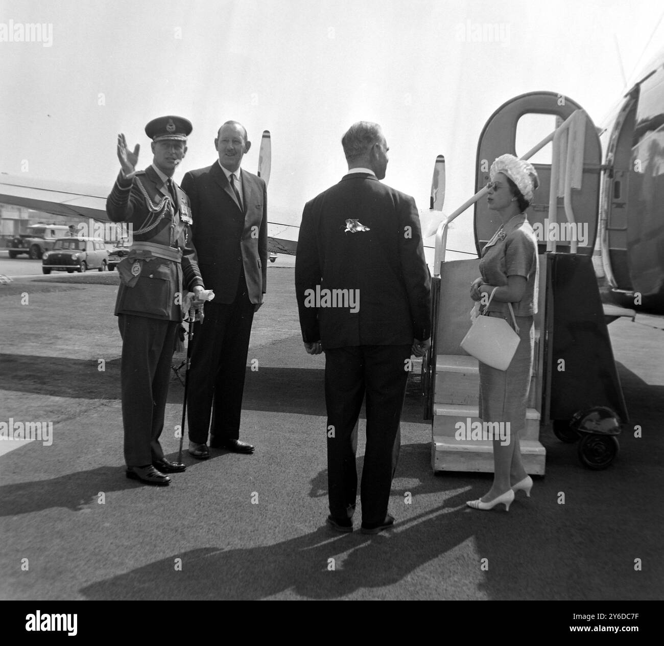 QUEEN ELIZABETH II PHILIP ON WAY TO SEE RAF BOMBER COMMAND STATION AT ...