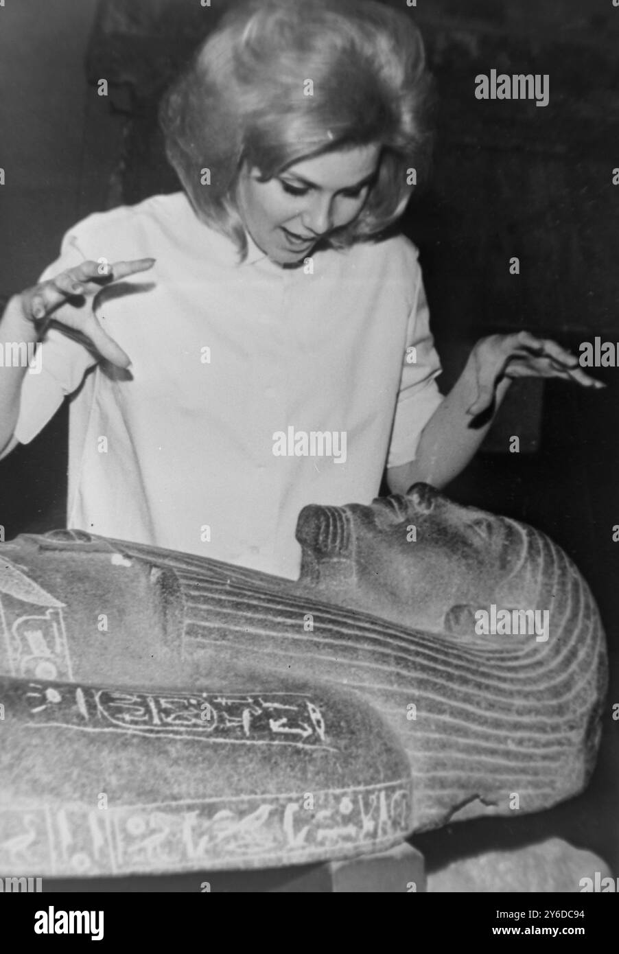 MISS DENMARK AINO KORVA WITH EGYPTIAN MUMMY IN CAIRO/ ; 10 JUNE 1963 ...