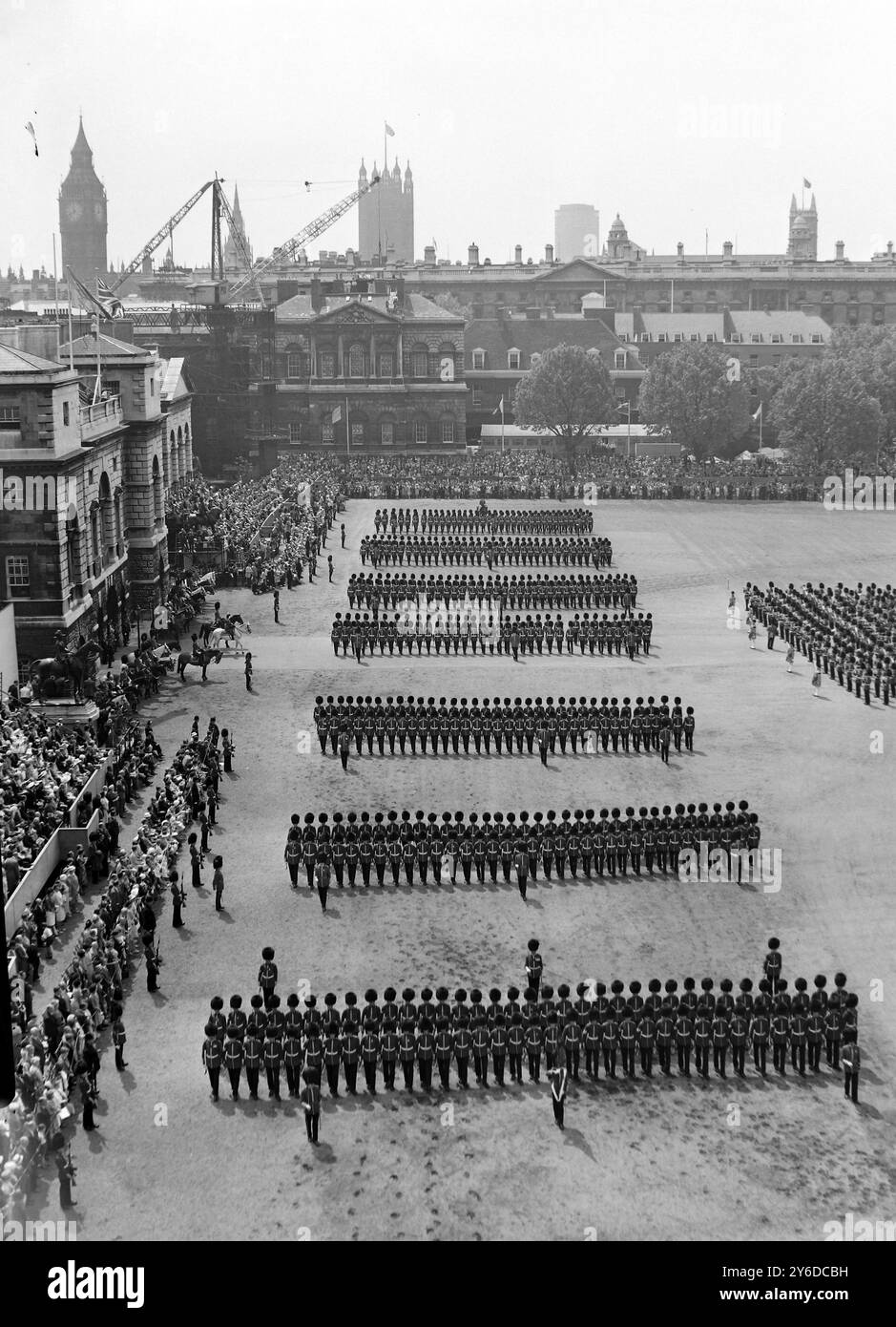 QUEEN ELIZABETH II TAKES SALUTE TROOPING COLOUR IN LONDON ; 8 JUNE 1963 ...