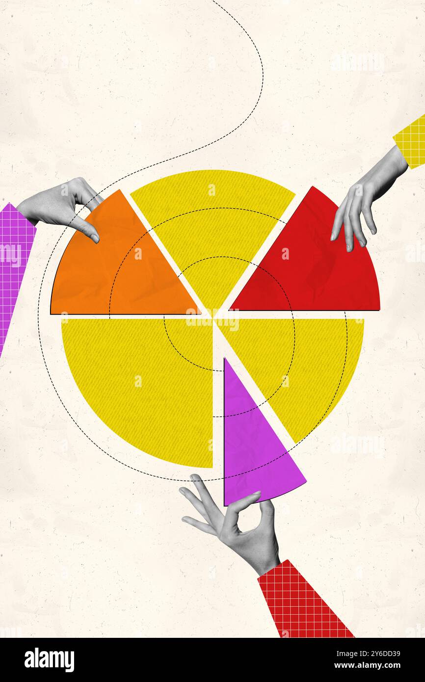 Vertical photo collage of hands chart half segment diagram deal ...
