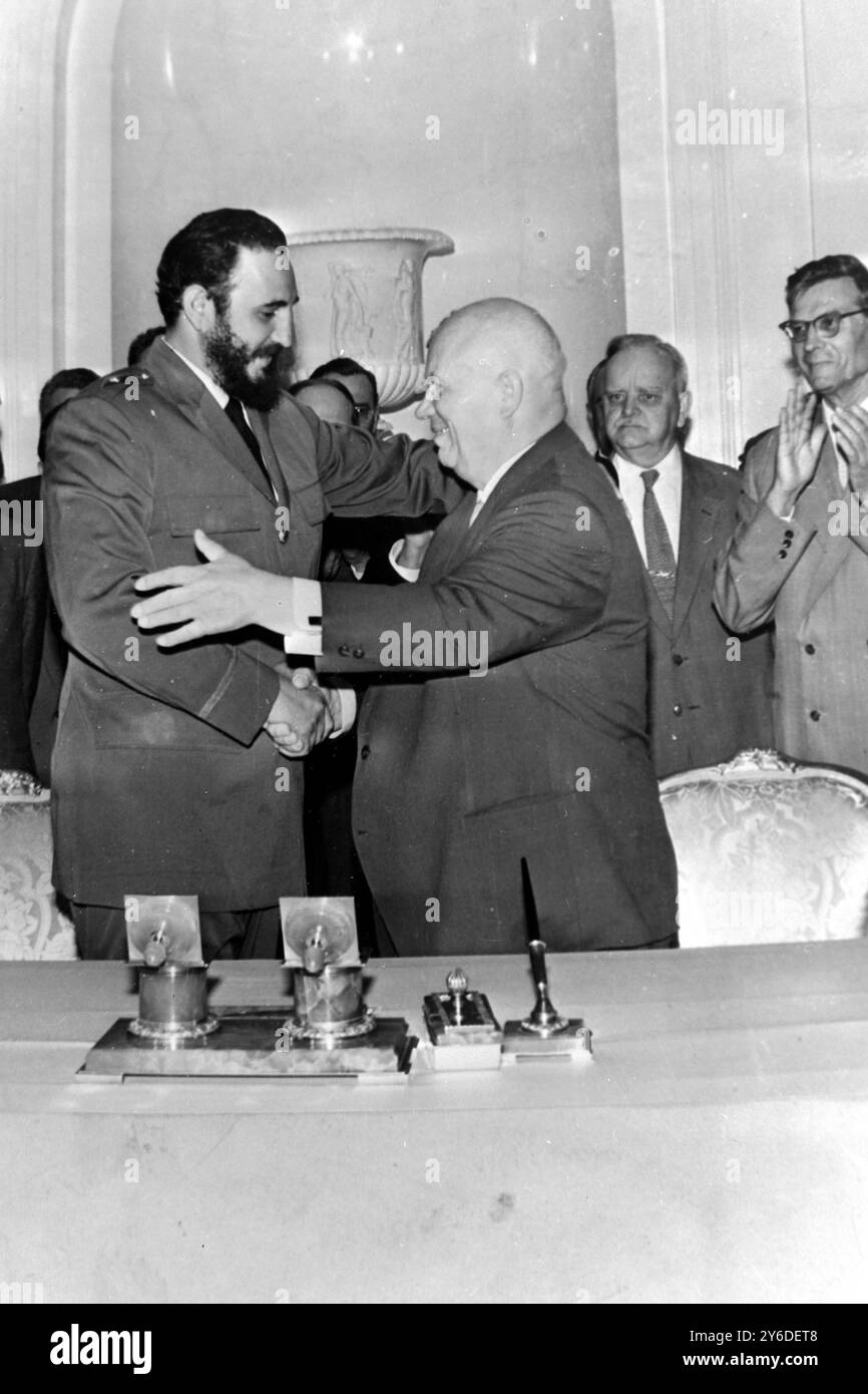 SOVIET PRIME MINISTER NIKITA KHRUSHCHEV WITH CUBAN PREMIER FIDEL CASTRO ...