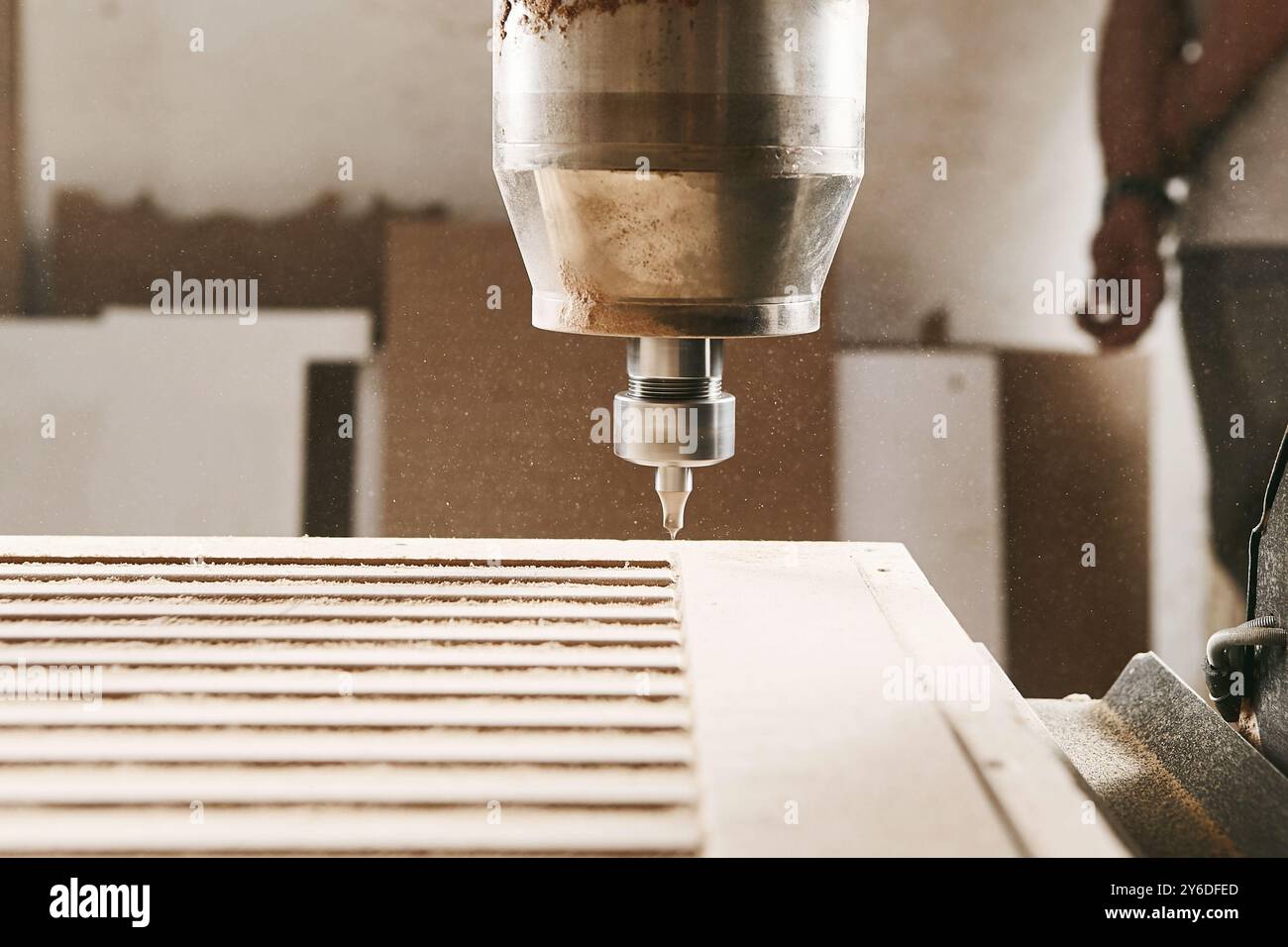 CNC router machine creates a layout of the shelf complex Stock Photo ...