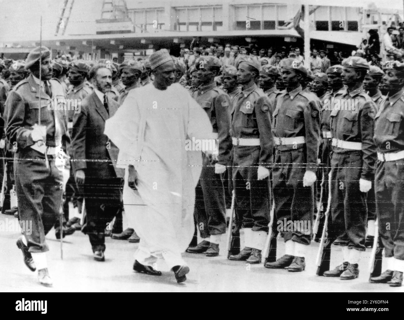 NIGERIAN PREMIER ABUBAKA TAFAWA BALEWA INSPECTS HONOR GUARDS IN ADDIS ...