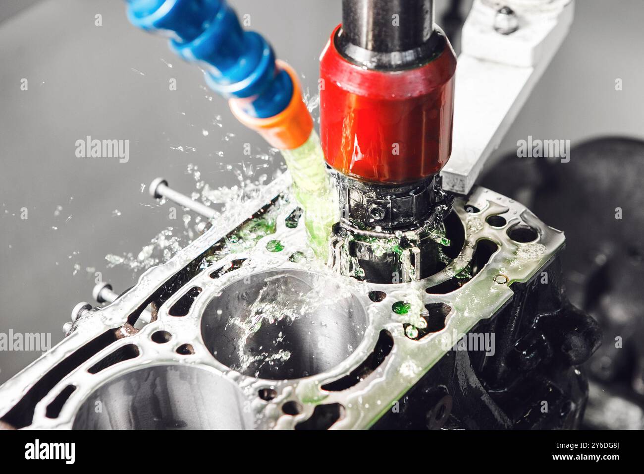 CNC Automatic Cylinder Honing Machine of engine. Car workshop, machine ...