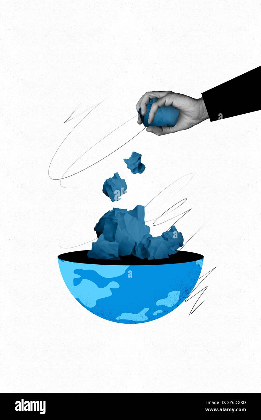 Vertical collage human hand body fragment collect take garbage activist ...