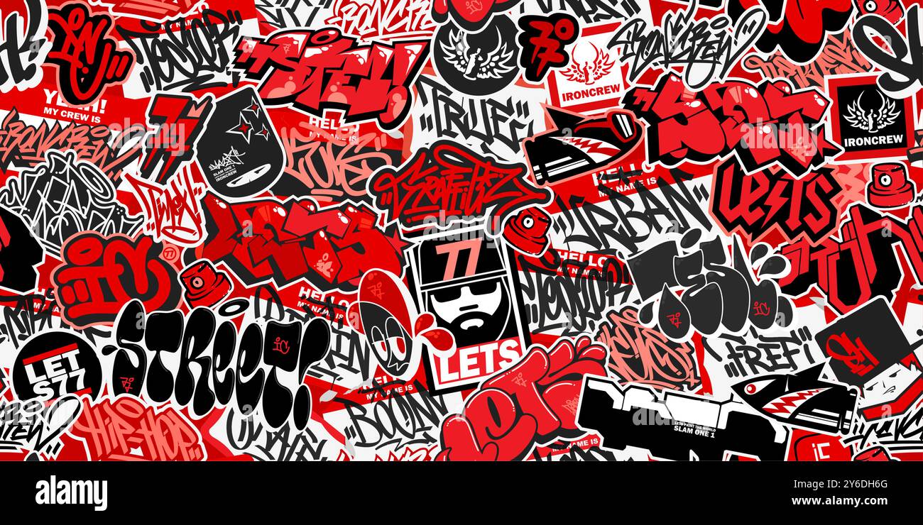 Red Abstract Seamless Colorful Urban Graffiti Style Sticker Bombing ...