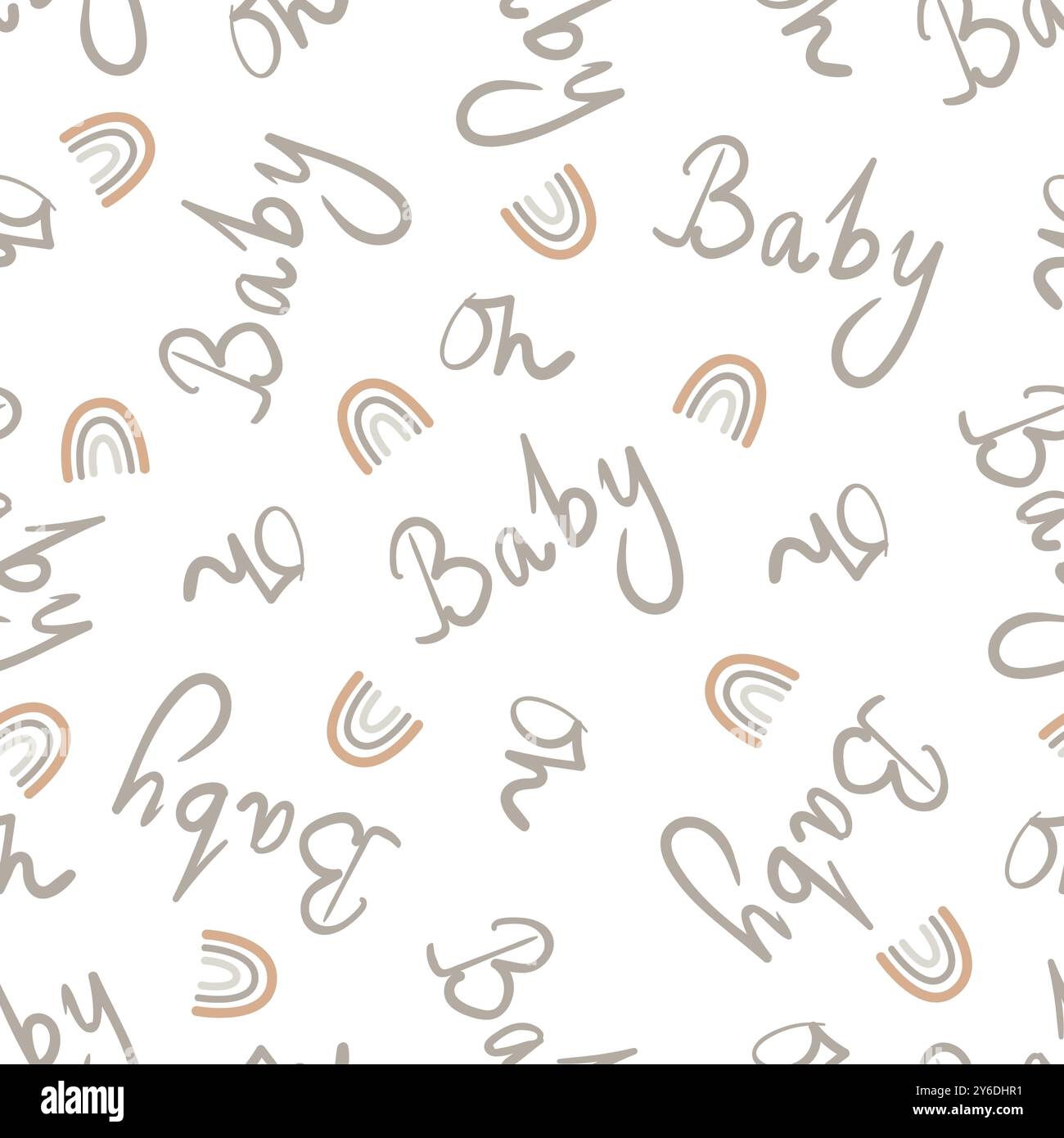 Oh Baby text and rainbow vector seamless pattern background. Cute ...
