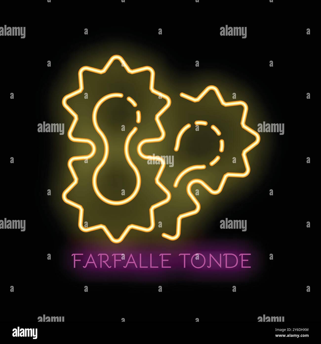 Glowing yellow neon sign depicting two cogwheels interlocking ...