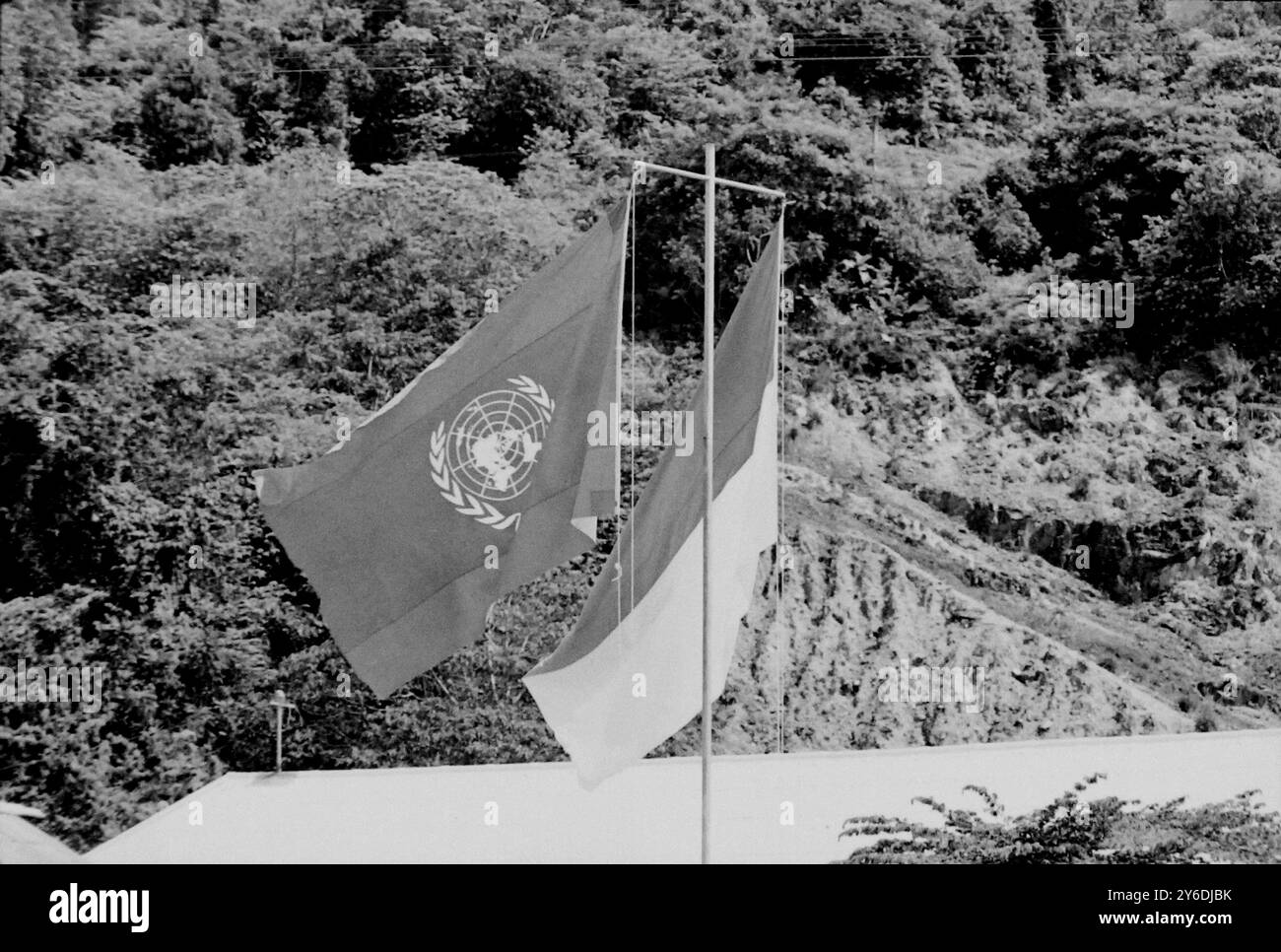 FLAGS UN UNITED NATIONS FLAG AND INDONESIAN FLAG SIDE BY SIDE IN ...