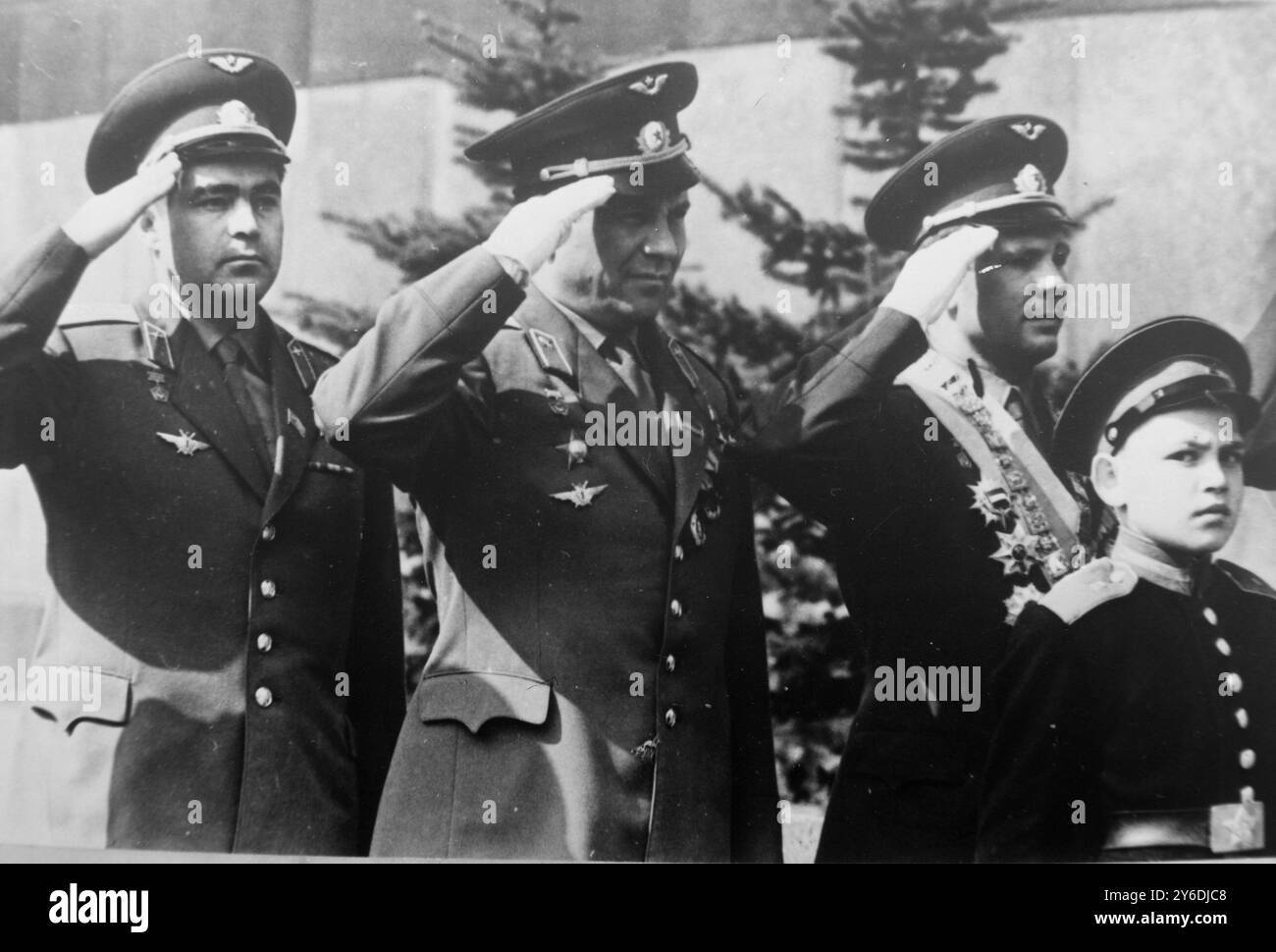 SOVIET COSMONAUTS YURI GAGARIN, POPOVICH AND NIKOLAYEV AT MAY DAY IN ...