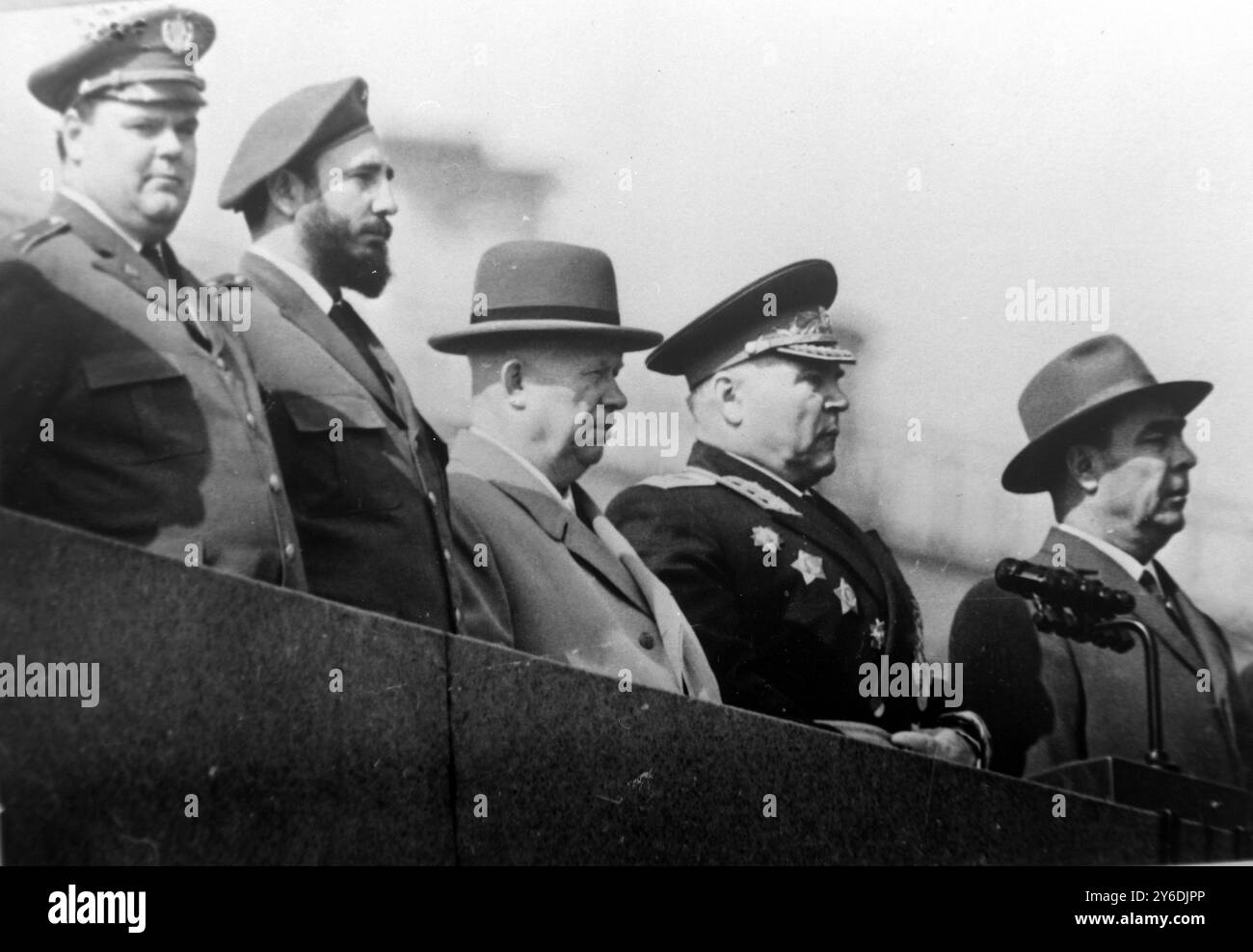 SOVIET PRIME MINISTER NIKITA KHRUSHCHEV WITH FIDEL CASTRO AND MARSHAL ...