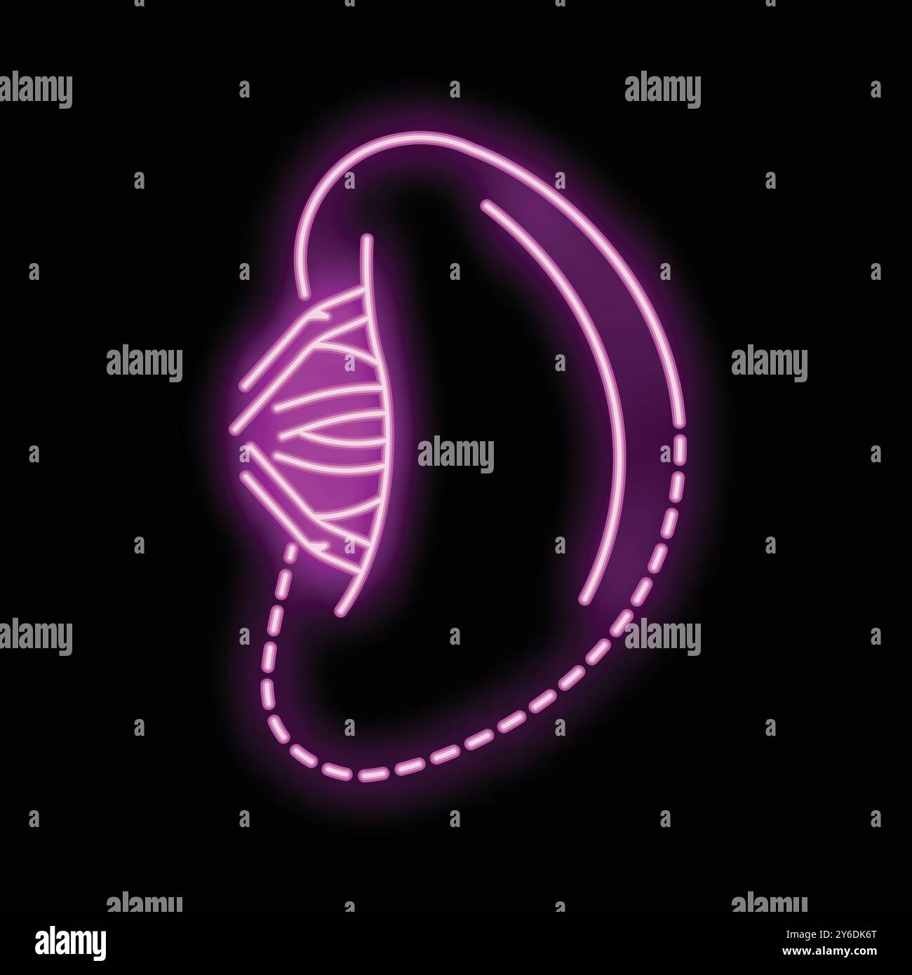 Neon pink spleen human internal organ icon glowing on a black ...