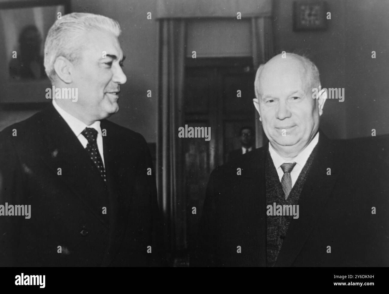 SOVIET PRIME MINISTER NIKITA KHRUSHCHEV WITH PIETRO ITALIAN NEWSPAPER ...