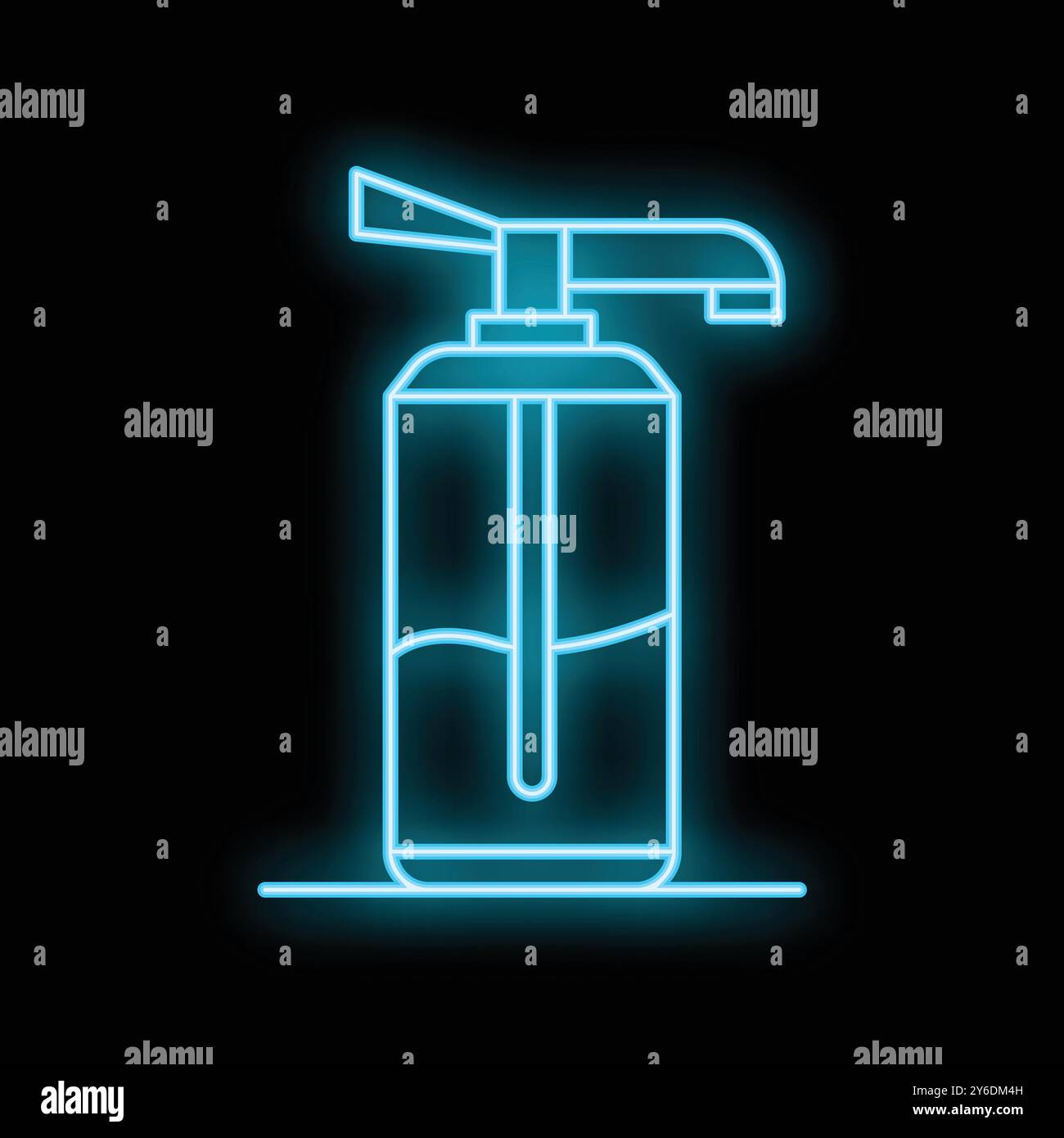Glowing blue neon sign representing a soap dispenser, evoking ...